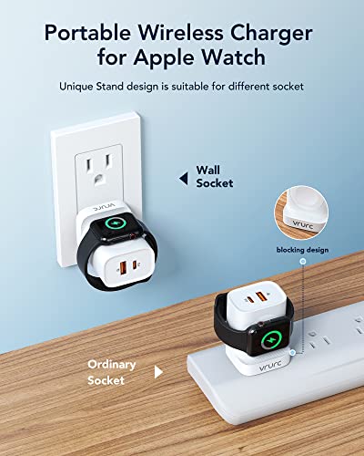 VRURC for Apple Watch Charger, PD 20W Fast Charging Block with Foldable Plug, USB C Wall Charger Power Adapter with Dual Port Compatible with iPhone, Samsung, Android,Tablets-White