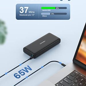 HenHot Power Bank, 65W 20000mAh Laptop Portable Charger - Fast Charging USB C PD 3.0 External Battery Pack Compatible with MacBook, Steam Deck, iPad, iPhone 14/13/12 Pro Max, Galaxy, Google Pixel