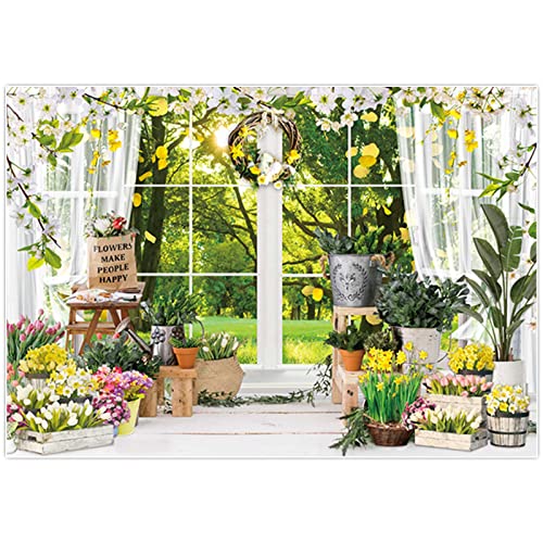 Allenjoy 84" x 59" Spring Window Scenery Backdrop for Photography Nature Forest Landscape Sunshine Easter Garden Photo Background Newborn Baby Photoshoot Props