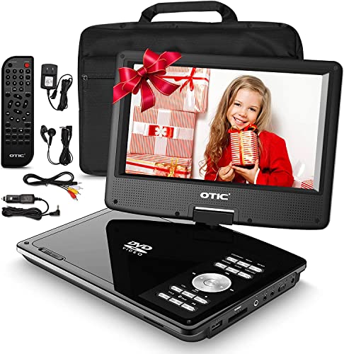 OTIC 12" Portable DVD Player with Bluetooth Function, 10.1" HD Swivel Display Screen, 5 Hour Rechargeable Battery, Support CD/DVD/SD Card/USB, Car Headrest Case, Car Charger