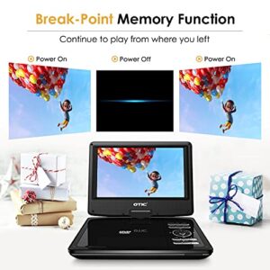 OTIC 12" Portable DVD Player with Bluetooth Function, 10.1" HD Swivel Display Screen, 5 Hour Rechargeable Battery, Support CD/DVD/SD Card/USB, Car Headrest Case, Car Charger