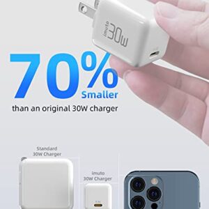 30W USB C Charger by imuto, 2 Pack USB C Super Fast Charging Pixel Phone Charger GaN PD PPS for iPad Pro, iPhone 14, 13 Pro Max, Pixel, Galaxy S22, MacBook Air & More