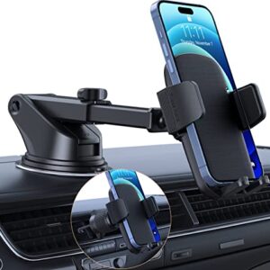 Phone Mount for Car Phone Holder [Military-Grade Suction & Stable Clip]Car Phone Holder Mount Windshield Dashboard Air Vent Universal Cell Phone Automobile Mount Fit For All iPhone Android Smartphones