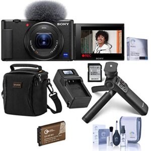 sony zv-1 compact 4k hd camera, black bundle with vlogger accessory kit, bag, extra battery, smart charger and accessories