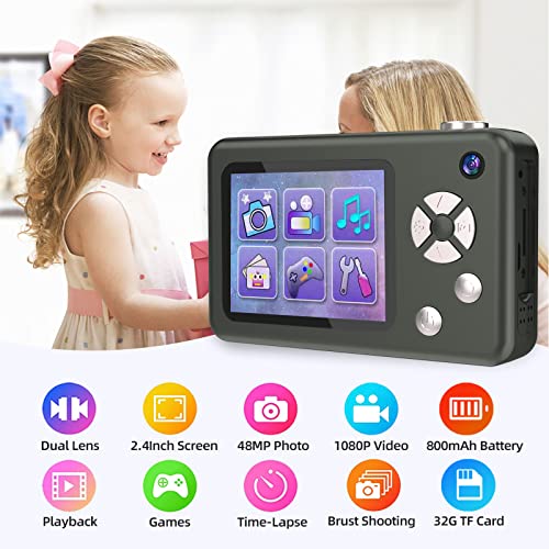 Digital Camera, 48MP Digital Point & Shoot Cameras for Teens, Portable 1080P Camera for Boys&Girls Beginners, Gift for Christmas Birthday(Black)