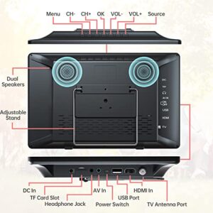 14 inch Portable TV with Antenna, DESOBRY Portable Small TV with ATSC Tuner, Rechargeable Battery Operated Mini TV LCD Monitor 1080P,Built-in TV Stand,HDMI Input,USB,AV In,Supports Camping,Kitchen,Car