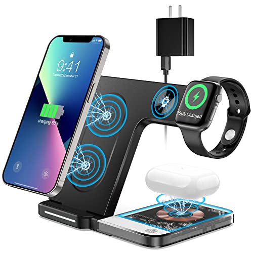 𝟮𝟬𝟮𝟯 𝗡𝗲𝘄 Wireless Charger 3 in 1,Wireless Charging Station, Fast Charger Stand for Multiple Devices Apple iPhone 14/13/12/11/Pro/Max/XS/XR/X/8/Plus, for iWatch 7/6/5/4/3/2/SE, AirPods 3/2/Pro