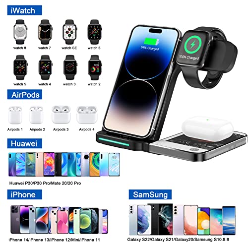 𝟮𝟬𝟮𝟯 𝗡𝗲𝘄 Wireless Charger 3 in 1,Wireless Charging Station, Fast Charger Stand for Multiple Devices Apple iPhone 14/13/12/11/Pro/Max/XS/XR/X/8/Plus, for iWatch 7/6/5/4/3/2/SE, AirPods 3/2/Pro