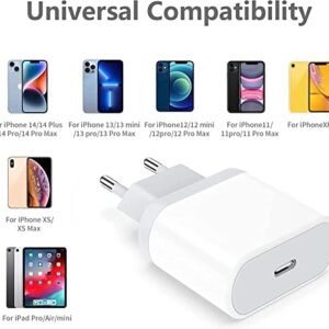 Anigaduo 25W USB C European Plug Adapter with 6FT Cable for iPhone 14/14 Pro/14 Pro Max/14 Plus/13/12/11, Travel USBC Charging Power Charger Cord for Europe EU Euro Spain Italy France Germany…