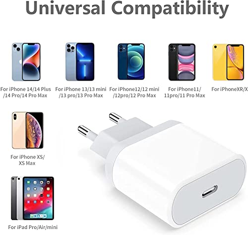 Anigaduo 25W USB C European Plug Adapter with 6FT Cable for iPhone 14/14 Pro/14 Pro Max/14 Plus/13/12/11, Travel USBC Charging Power Charger Cord for Europe EU Euro Spain Italy France Germany…