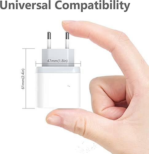 Anigaduo 25W USB C European Plug Adapter with 6FT Cable for iPhone 14/14 Pro/14 Pro Max/14 Plus/13/12/11, Travel USBC Charging Power Charger Cord for Europe EU Euro Spain Italy France Germany…