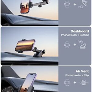 Lamicall 2023 Dashboard Car Phone Mount Holder - [Acrylic Clamp Design] 3in1 Long Arm Car Cell Phone Mount, Super Suction Cup, Automobile Dashboard Windshield Vent Accessories Cradle for All iPhone