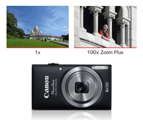 Canon PowerShot ELPH 115 is 16.0 MP Digital Camera with 8X Optical Zoom with a 28mm Wide-Angle Lens and 720p HD Video Recording (Black)