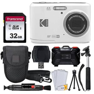 kodak pixpro fz45 digital camera + 32gb memory card + point and shoot camera case + extendable monopod + lens cleaning pen + lcd screen protectors + table top tripod – ultimate bundle (white)