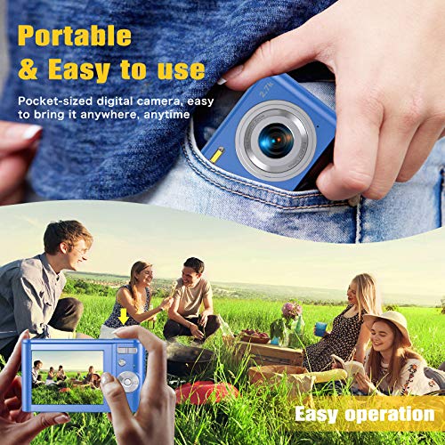 Digital Camera, Lecran FHD 2.7K 44.0 MegaPixels Vlogging Camera with 16X Digital Zoom, 2.88" IPS Screen, Mini Compact Portable Cameras for Students, Teens, Kids (Blue)