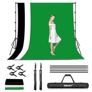 emart photo video studio backdrop stand kit, 8.5x10ft adjustable photography green screen support system with 3 muslin backgrounds for photoshoot (black white green)