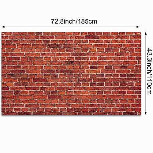 Red Brick Wall Party Backdrop, Large Fabric Red Brick Sign Photo Backdrops Background for Baby Shower Birthday Party Wedding Graduation Home Decoration Photo Booth Prop Banner, 72.8 x 43.3 Inch