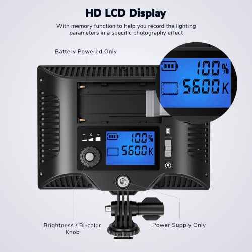 Camera Light, Dazzne D20 Video Light Panel with DC Adapter and Rechargeable Battery via USB-C Directly, Bi-Color 3200K-5600k DSLR Light for Canon/Nikon/Samsung/Olympus and Portrait Photography