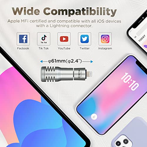 BOYA BY-P4D iPhone Microphone iOS Mini Phone Mic with Lightning Port for iPhone/iPad/iPod Foldable External Microphone with Wind Foam for YouTube,Vlogging,Live Stream,Video Record