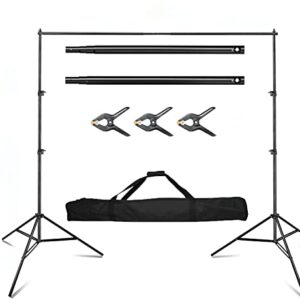 Qoolfoto Backdrop Stand 7x10 ft/2x3m, Adjustable Photography Background Stand for Party Decoration，Photo Video Studio with Clamp, Carry Bag