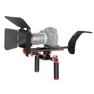 neewer camera shoulder rig, video film making system kit for dslr camera and camcorder with shoulder mount, 15mm rod, handgrip and matte box, compatible with canon nikon sony dslr cameras (red)