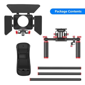 NEEWER Camera Shoulder Rig, Video Film Making System Kit for DSLR Camera and Camcorder with Shoulder Mount, 15mm Rod, Handgrip and Matte Box, Compatible with Canon Nikon Sony DSLR Cameras (Red)