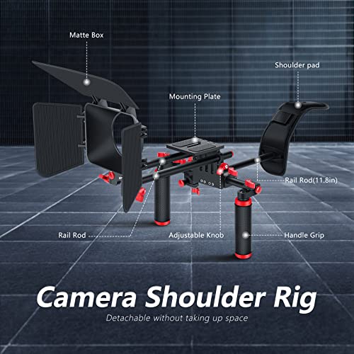 NEEWER Camera Shoulder Rig, Video Film Making System Kit for DSLR Camera and Camcorder with Shoulder Mount, 15mm Rod, Handgrip and Matte Box, Compatible with Canon Nikon Sony DSLR Cameras (Red)