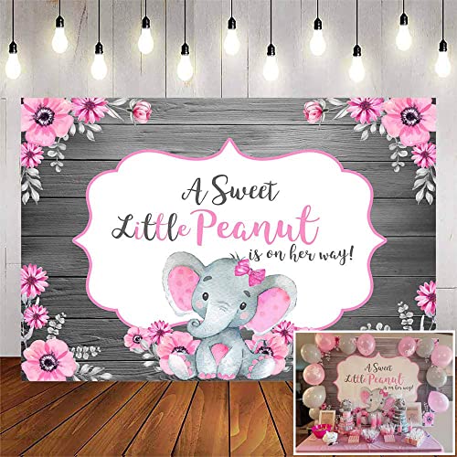 Avezano Little Peanut Backdrop for Girls Baby Shower Party Background Pink Elephant and Floral Backdrops A Little Peanut is On The Way Baby Shower Supplies (7x5ft, Pink)