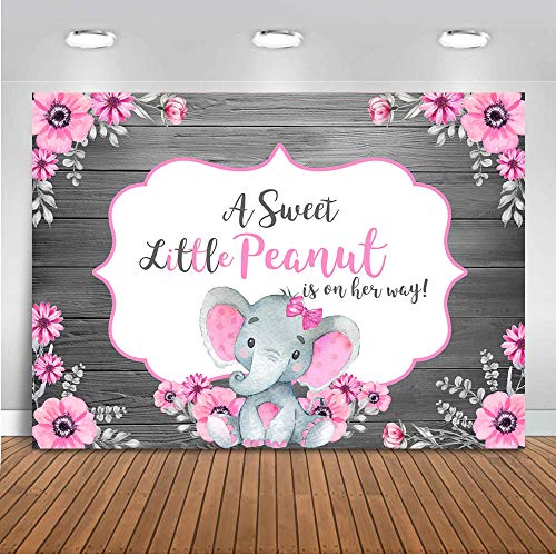 Avezano Little Peanut Backdrop for Girls Baby Shower Party Background Pink Elephant and Floral Backdrops A Little Peanut is On The Way Baby Shower Supplies (7x5ft, Pink)