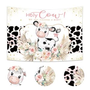 Imirell Holy Cow Baby Shower Backdrop 7Wx5H Feet Farm Pink Floral Baby Shower Party Cow Print Photography Backgrounds Props Decoration Polyester Fabric