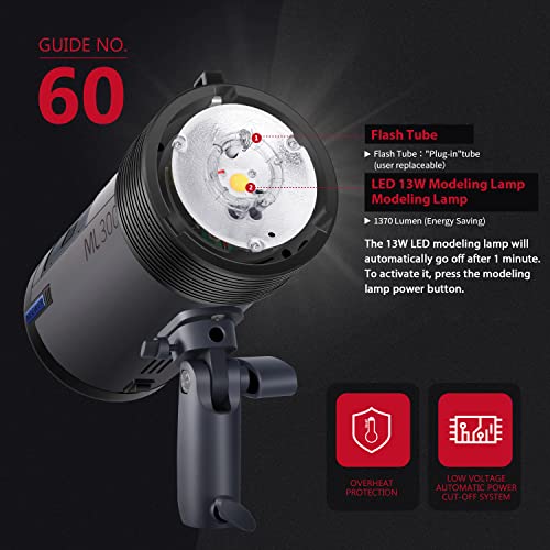 Neewer ML300 300W Outdoor Studio Flash Strobe Li-ion Battery Powered Monolight with 2.4G Wireless Trigger, 1000 Full Power Flashes, Recycle in 0.4-2.5 Sec, Bowens Mount