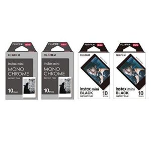 fujifilm instax mini instant film 4-pack bundle set , monochrome ( 10 x 2 ) + black frame ( 10 x 2 ) 90 8 70 7s 50s 25 300 camera sp-1 printer