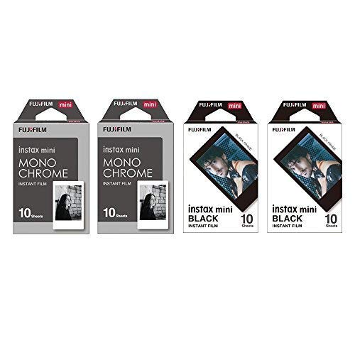 Fujifilm Instax Mini Instant Film 4-PACK BUNDLE SET , Monochrome ( 10 x 2 ) + Black Frame ( 10 x 2 ) 90 8 70 7s 50s 25 300 Camera SP-1 Printer