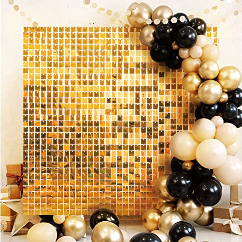 Ayfjovs 24 PCS Gold Shimmer Wall Panels Sequin Shimmer Wall Backdrop, Gold Back Drops Pack for Party Decorations Birthday Wedding & Engagement Anniversary Home Decor