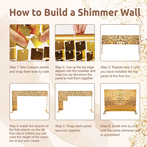 Ayfjovs 24 PCS Gold Shimmer Wall Panels Sequin Shimmer Wall Backdrop, Gold Back Drops Pack for Party Decorations Birthday Wedding & Engagement Anniversary Home Decor