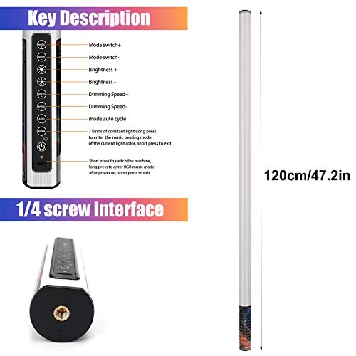 Portable LED Video Light Mood1 Photography Light Stick,Dimmable & Memory,Built-in 2000mAh Battery,120cm RGB Photo Lamp for YouTube,TikTok,Game Streaming,Party Bar (120cm)