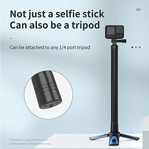 TELESIN Ultra Long Selfie Stick Pole- 3M/118 Inch Carbon Fiber Lightweight Waterproof Extendable Handheld Monopod for GoPro Max Hero 11 10 9 8 7 6 5 Insta360 X2 X3 DJI Action 2 3 AKASO 360 Camera