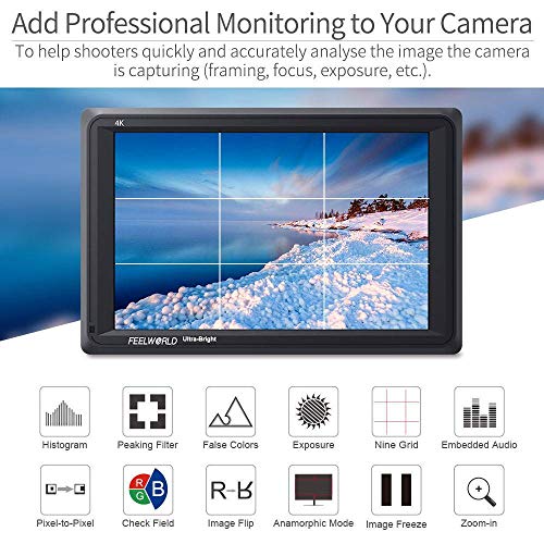 FEELWORLD FW279 7 Inch 2200nit Ultra Bright DSLR Camera Field Monitor High Brightness Sunlight Viewable Full HD 1920x1200 4K HDMI Input Output