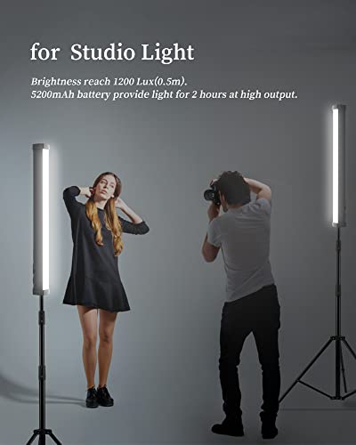 MUZAGATA LED Light Wand Photography 1200 Lux, 2500K-9900K RGB Tube Light CRI＞95, Handheld Photography Light Bar Built in 5200mAh Battery with OLED Display, Light Painting Photography Tools