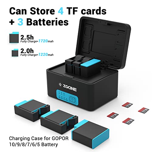 EACHSHOT ZGCINE G10 Build in 10400mAh Battery Charger Bank Fast Charging Case for GoPro Hero 11/10/9/8/7/6/5 Battery, Support USB-C PD Input, with USB-C PD Output and USB-A Output