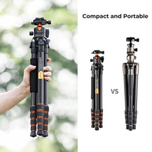 K&F Concept 62-inch Carbon Fiber Camera Tripod,Portable Compact Tripods with Detachable Monopod,360° Metal Ball Head 15KG/33lbs Load Capacity with Quick Release Plate for Travel and Work A255C2+BH-35L