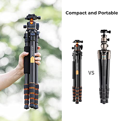 K&F Concept 62-inch Carbon Fiber Camera Tripod,Portable Compact Tripods with Detachable Monopod,360° Metal Ball Head 15KG/33lbs Load Capacity with Quick Release Plate for Travel and Work A255C2+BH-35L