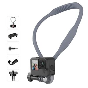 telesin long magnetic neck mount with phone clip vertical mount, pov selfie hand free necklace holder lanyard body strap attach for gopro hero insta360 dji action iphone android video vlog accessories