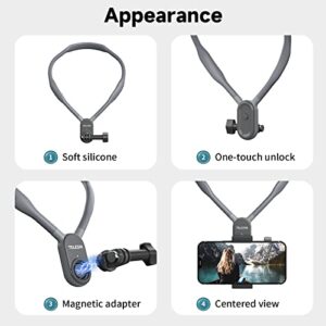 TELESIN Long Magnetic Neck Mount with Phone Clip Vertical Mount, POV Selfie Hand Free Necklace Holder Lanyard Body Strap Attach for GoPro Hero Insta360 DJI Action iPhone Android Video Vlog Accessories