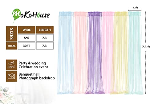 6 Panels Pastel Rainbow Backdrop 5ft x 7.3ft Tulle Backdrop Unicorn Drapes Curtains for Baby Shower Photography Birthday Party Wedding