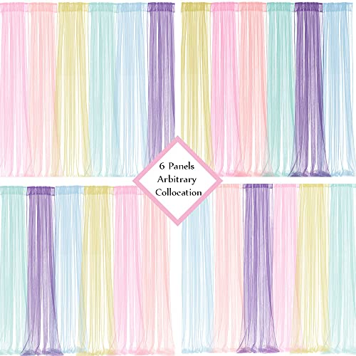 6 Panels Pastel Rainbow Backdrop 5ft x 7.3ft Tulle Backdrop Unicorn Drapes Curtains for Baby Shower Photography Birthday Party Wedding