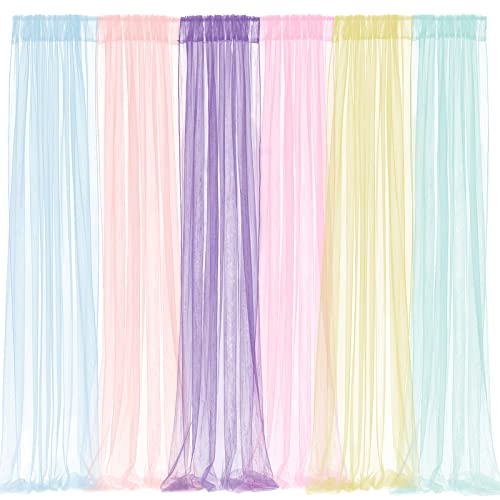 6 Panels Pastel Rainbow Backdrop 5ft x 7.3ft Tulle Backdrop Unicorn Drapes Curtains for Baby Shower Photography Birthday Party Wedding