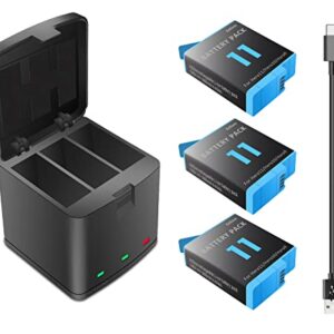 3Pack Hero 11 Batteries for GoPro Hero 11, GoPro Hero 10, GoPro Hero 9 Camera, 3-in-1 Battery Charger for GoPro 11 GoPro 10 GoPro 9 Black Camera ADDBD-001