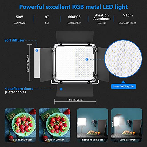 Neewer 660 PRO RGB Led Video Light with APP Control, 50W Video Lighting 360°Full Color, CRI 97+ with Barndoor/U Bracket for Gaming, Streaming, YouTube, Webex, Broadcasting, Web Conference, Photography