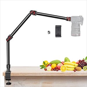 vivemce overhead camera mount desk stand,adjustable 3-section camera desk mount with 1/4“ 3/8″ 5/8″ screws,c-clamp tabletop mount for camera, microphone, phone, webcam